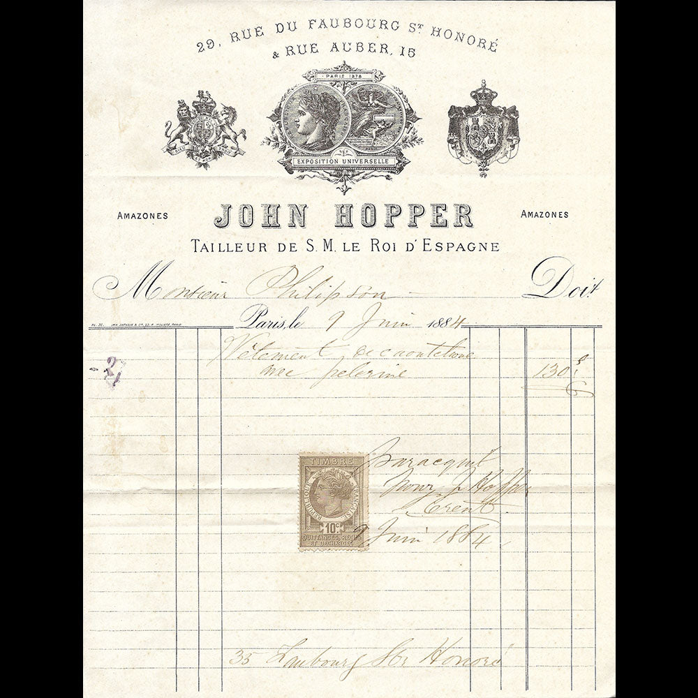 John Hopper - Facture du tailleur anglais, 29 rue du Faubourg Saint-Ho