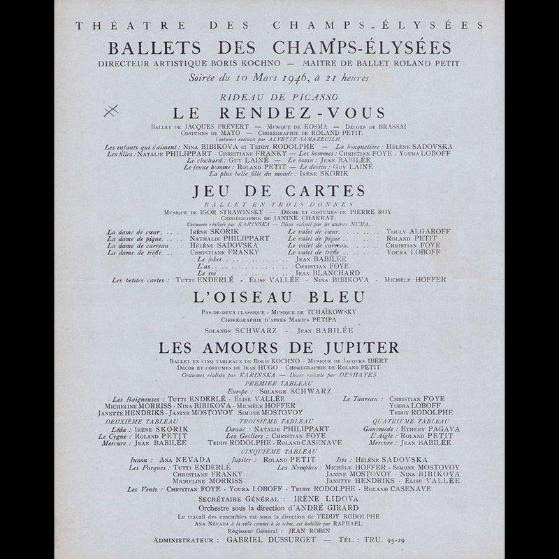 Ballets des Champs-Elysées - Programme n°2 de mars 1946, couverture de