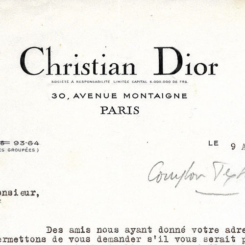 Christian Dior - Lettre de Raymonde Zehnacker (1948)