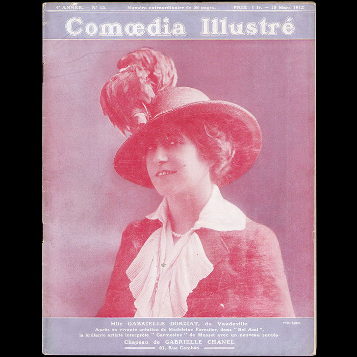 Comoedia Illustré (15 mars 1912), Gabrielle Dorziat, chapeau de Gabrie
