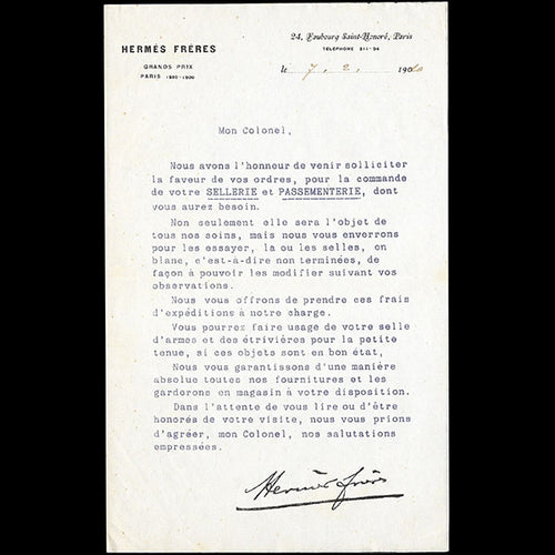 Hermès Frères - Document publicitaire sur la sellerie et la passemente