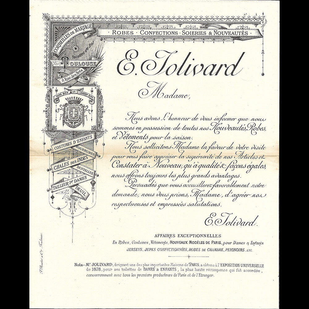 Jolivard - Lettre invitation de la maison de nouveautés à Toulouse (18