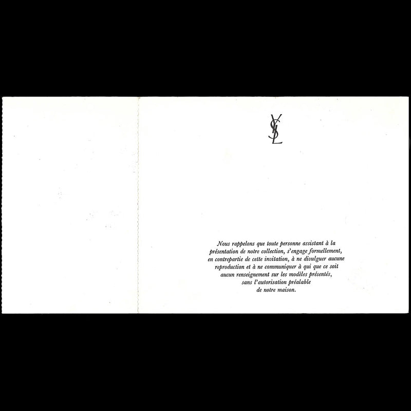 Yves Saint-Laurent - Invitation à la présentation de la première ...